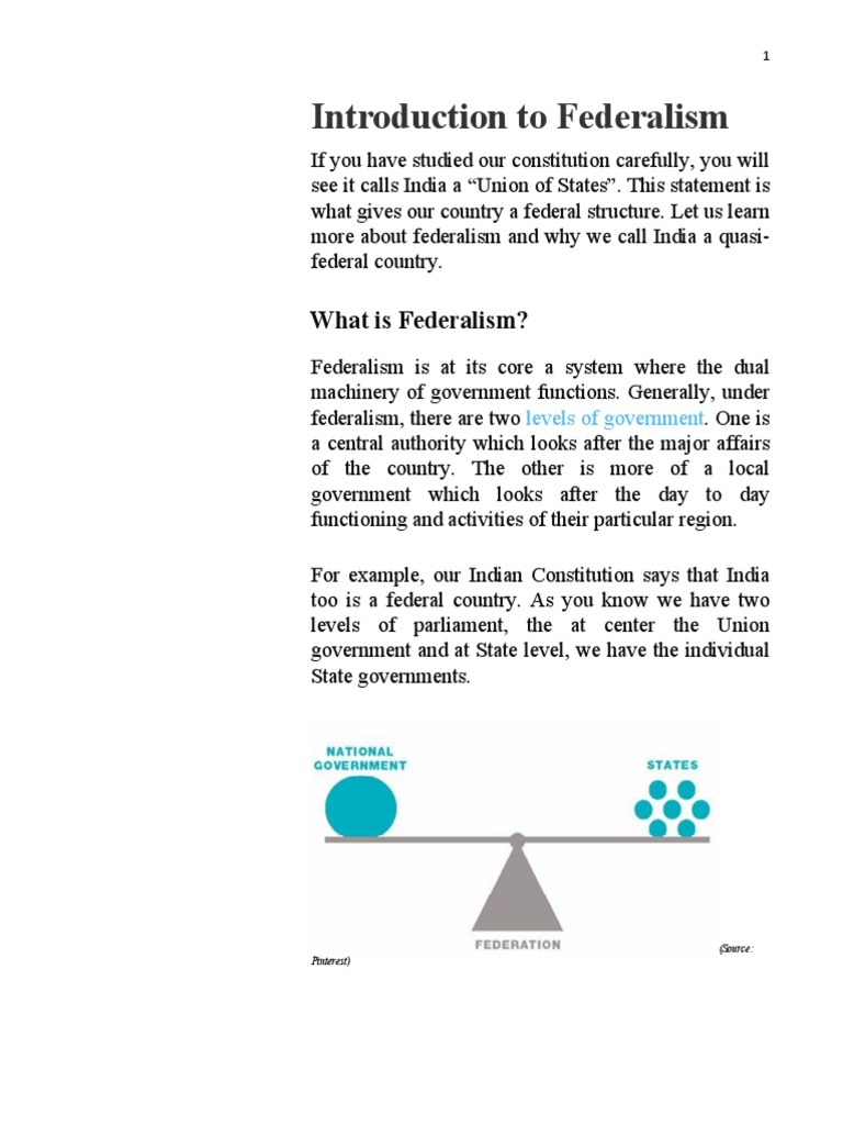 Introduction To Federalism | PDF | Federalism | Federal Government Of ...