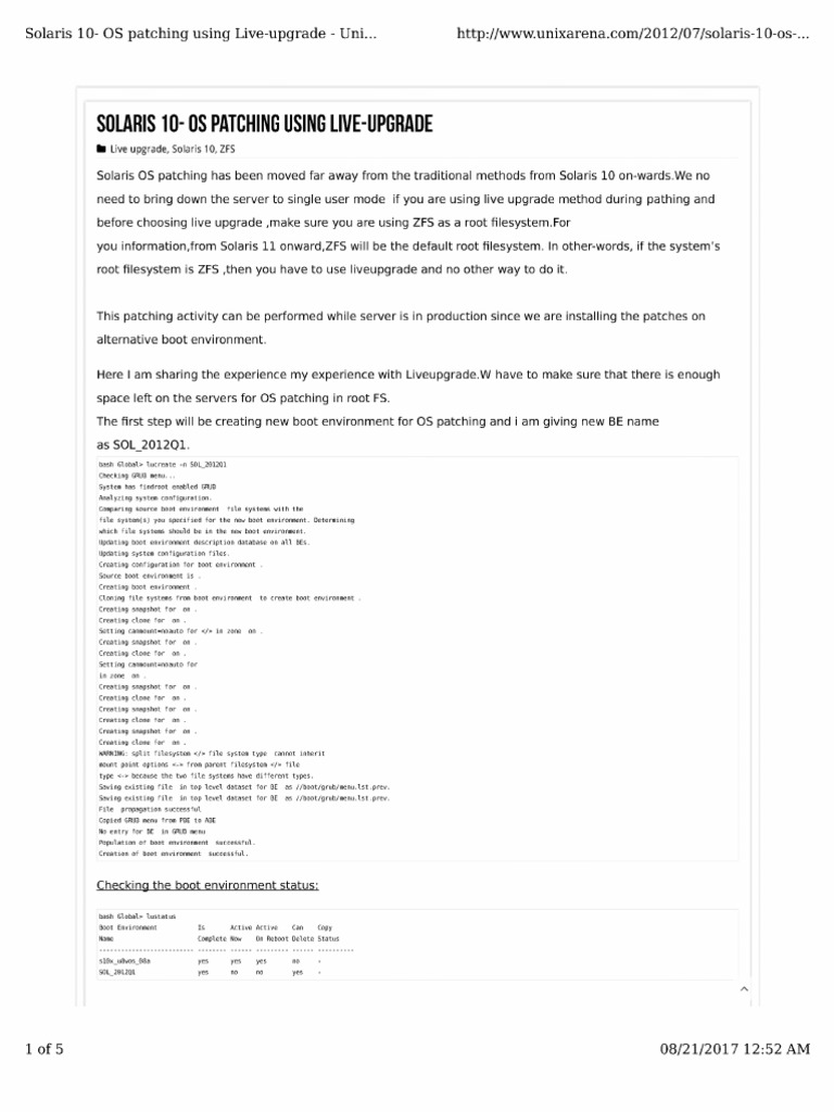 Solaris 10 - OS Patching Using Live-Upgrade - UnixArena | PDF
