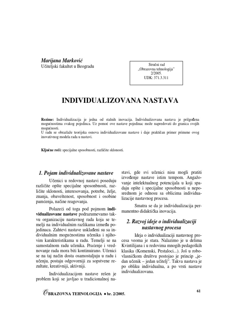 Individualizovana Nast. | PDF