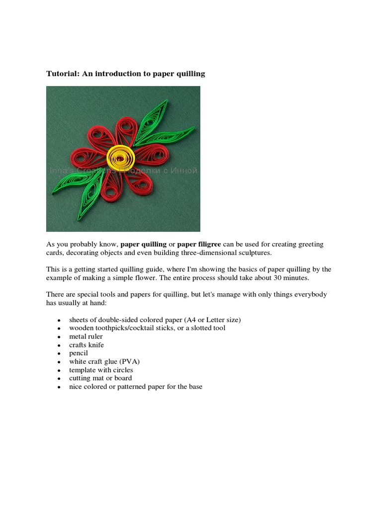 Tutorial: An Introduction To Paper Quilling | PDF