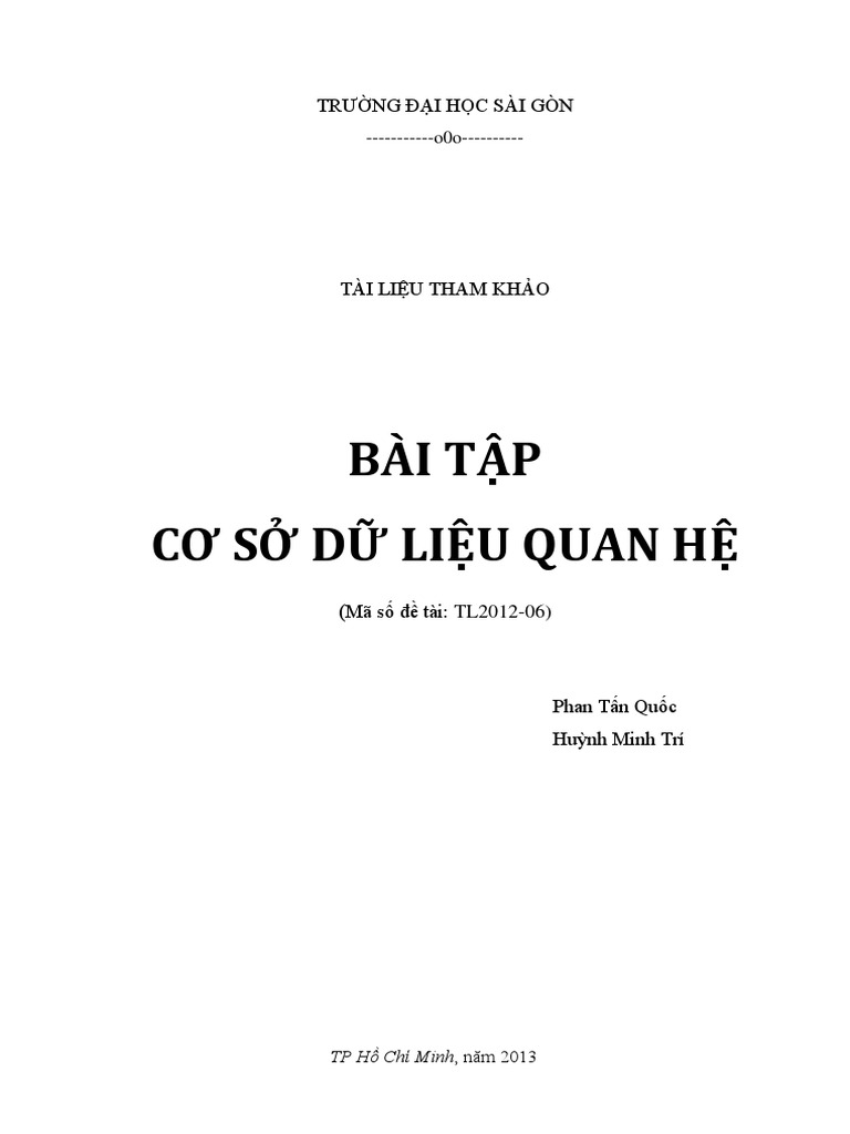 TLTK Bai Tap CSDL QH SGU 2012 MS TL2012-06 PDF | PDF