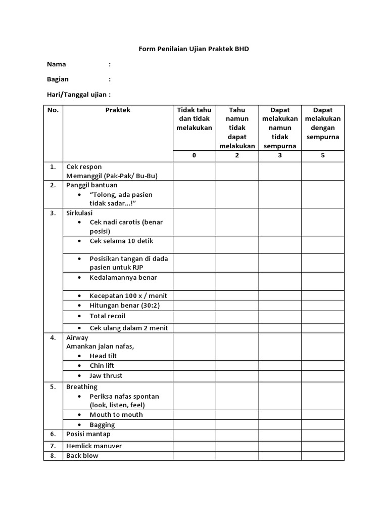Form Penilaian Ujian Praktek BHD | PDF