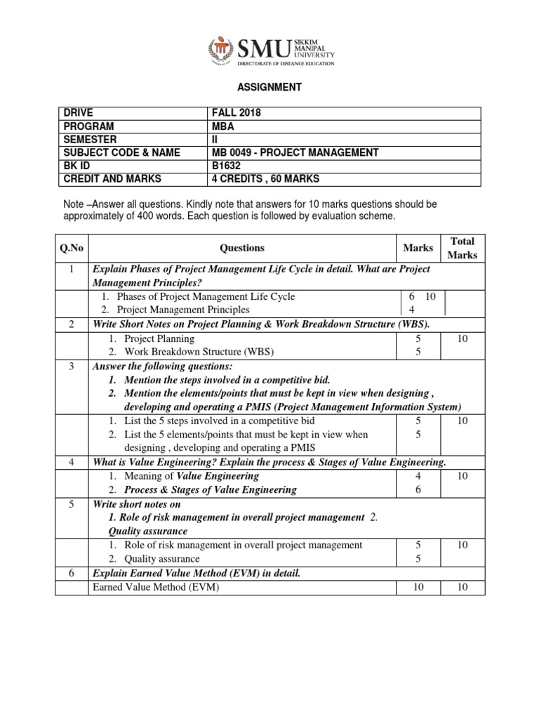 MBA Project Management Assignment Guide | PDF | Project Management ...