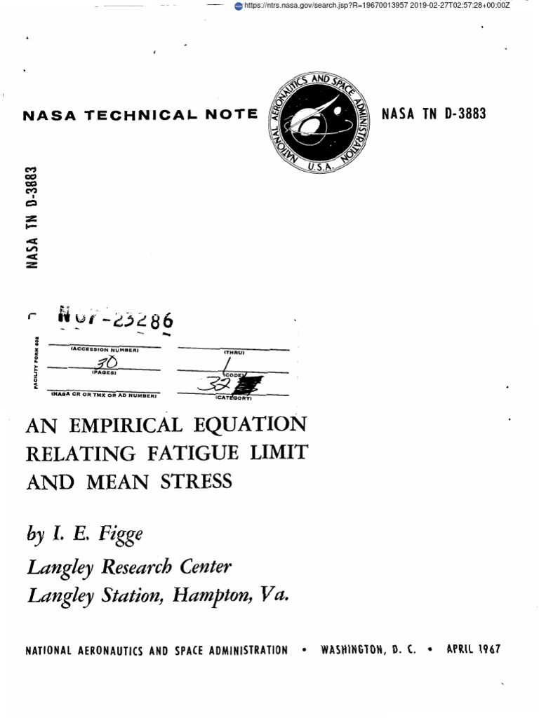 An Empirical Equation Relating Fatigue Limit and Mean Stress - NASA PDF ...