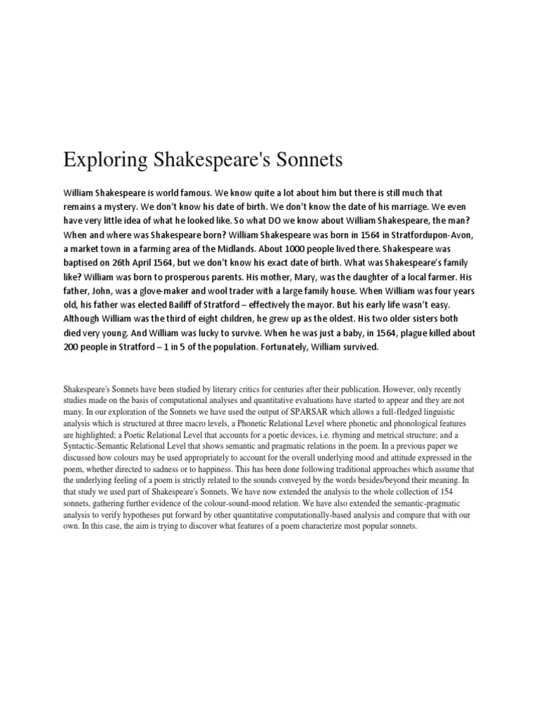 Sonnet | PDF | Shakespeare's Sonnets | William Shakespeare