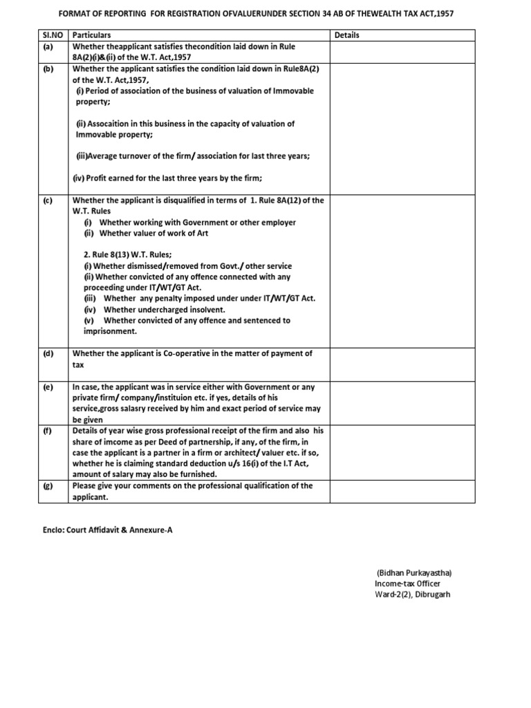 Format of Reporting For Registration Ofvaluerunder Section 34 Ab of ...