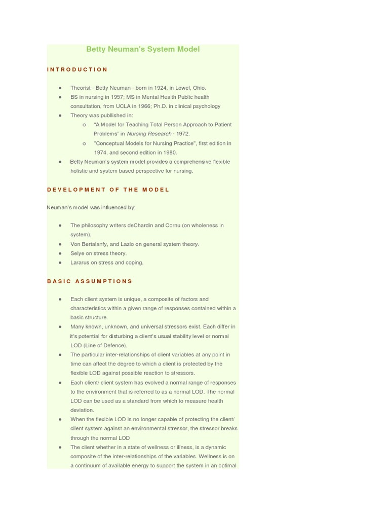 Betty Neuman's System Model | PDF | Stress (Biology) | Nursing