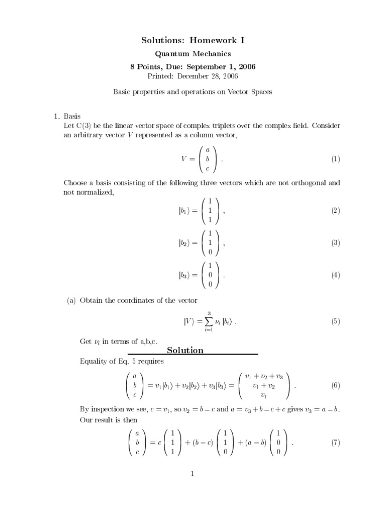 Homework I: Orthonormal Basis from Non-Orthogonal Basis | PDF ...