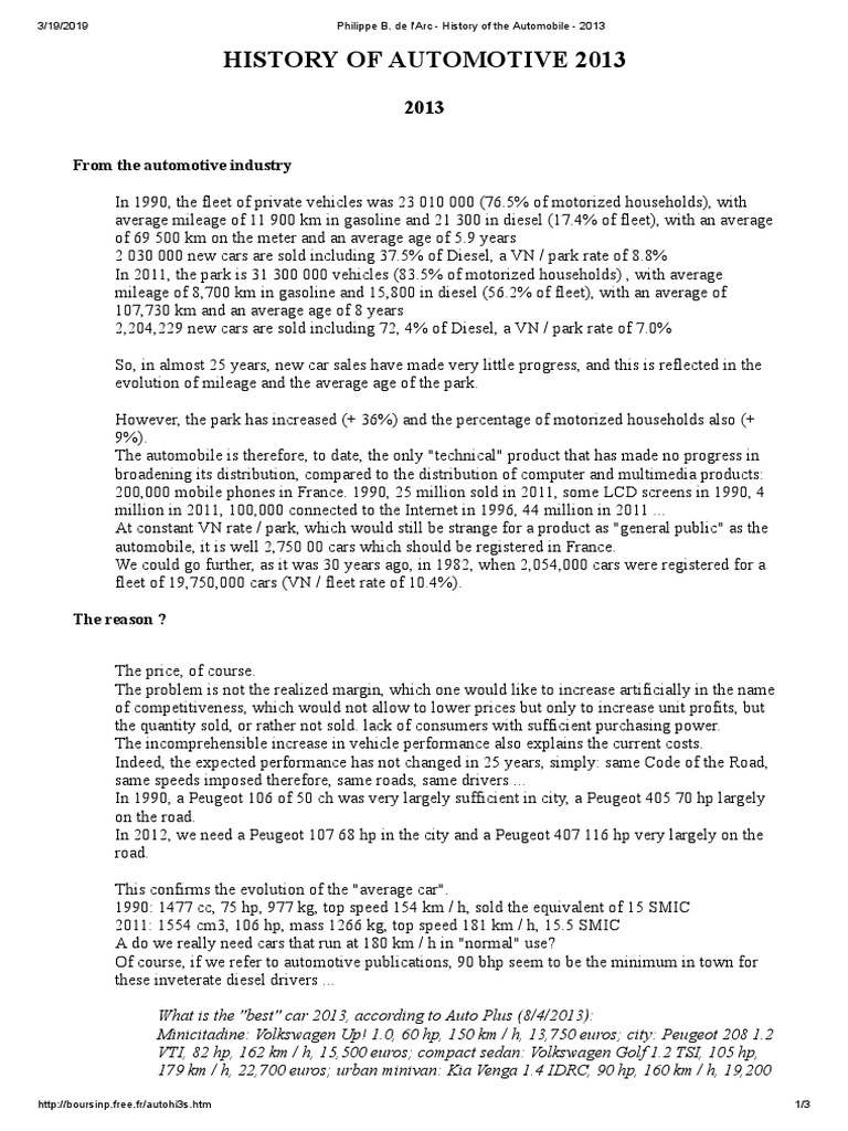 History of The Automobile - 2013 | PDF | Hybrid Vehicle | Car