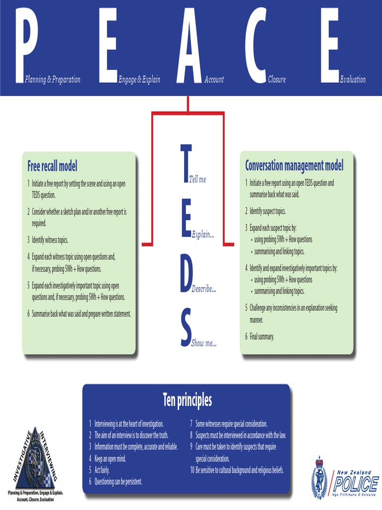 PEACE Model Interview Poster | PDF | Witness | Cognition
