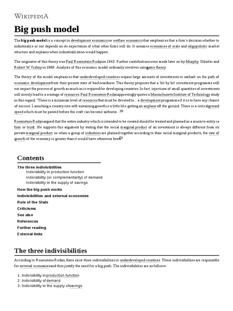 Big Push Model | PDF | Business | Economics