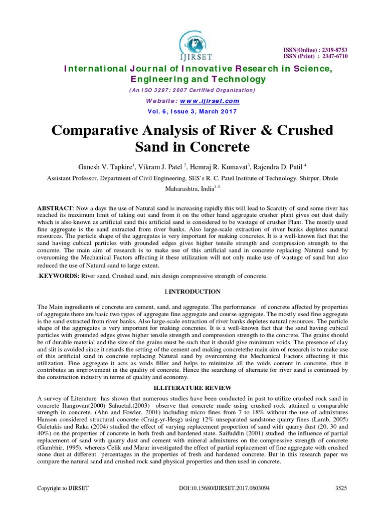 Comparative Analysis of River & Crushed Sand in Concrete: I J I R S E T ...