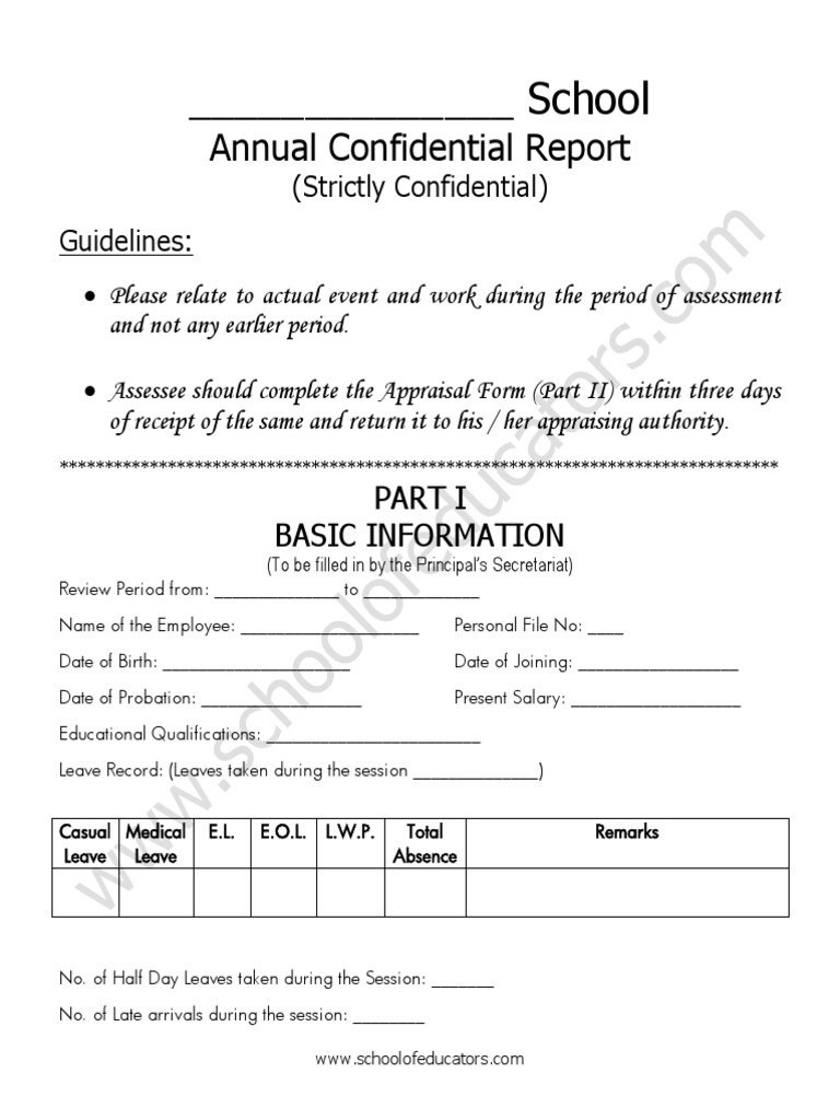 School: Annual Confidential Report | Download Free PDF | Teachers ...