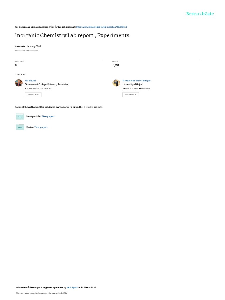 Inorganic Chemistry Lab Report, Experiments: January 2015 | PDF ...