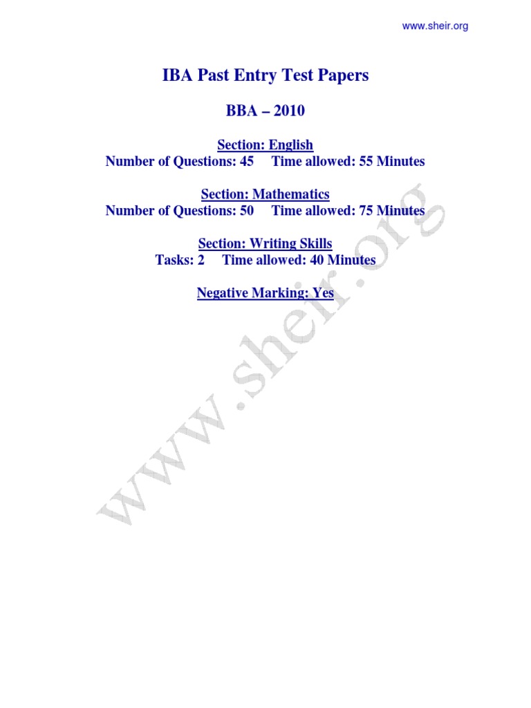 IBA Past Entry Test Papers | PDF | Cognition | Learning