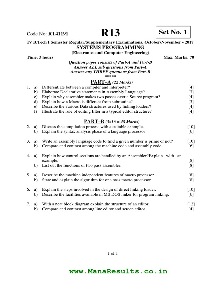 Systems Programming Question Paper-1 | PDF | Assembly Language ...