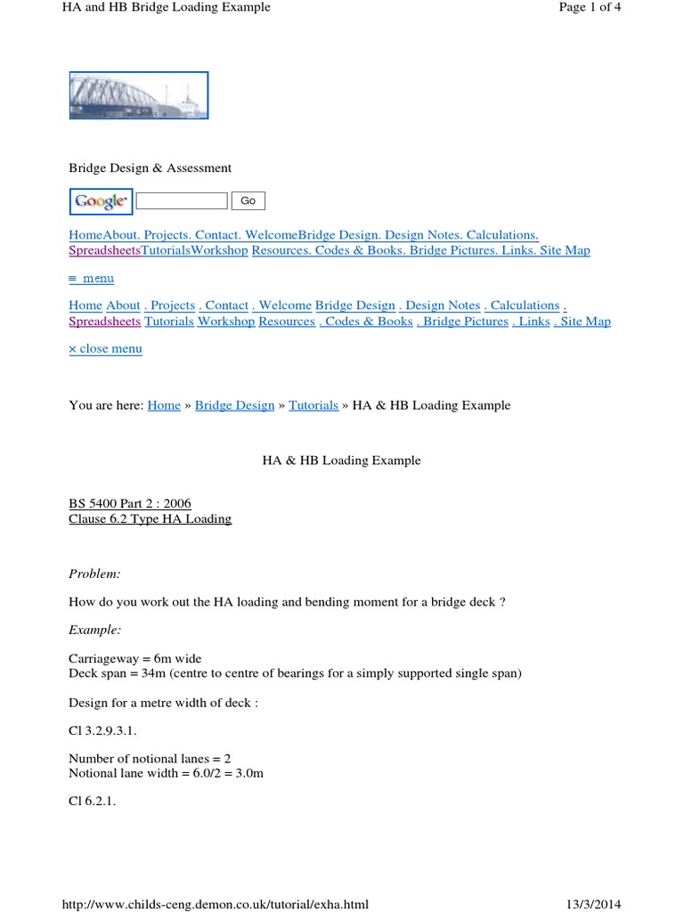 HA & HB Bridge Loading Calculations | PDF | Lane | Transportation ...