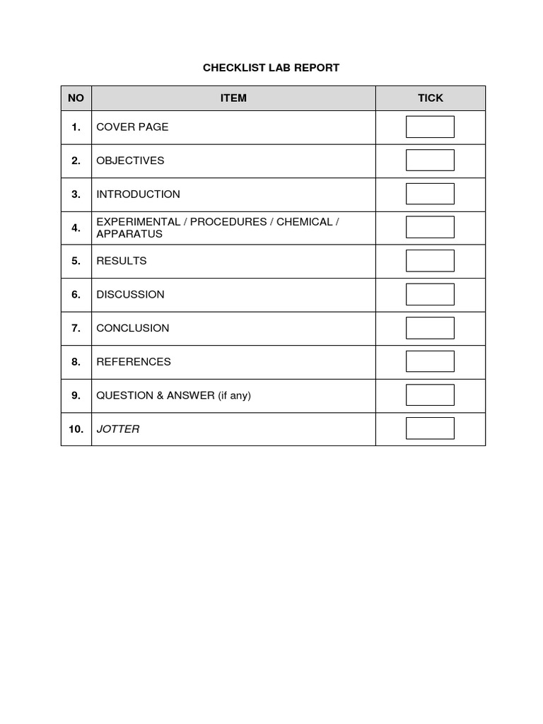 Cover Page: Checklist Lab Report | PDF