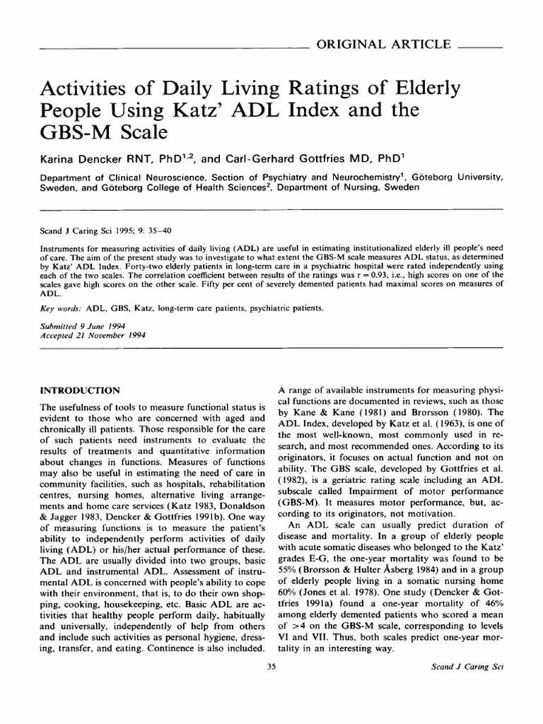 GBS-M: Activities of Daily Living Ratings of Elderly People Using Katz ...