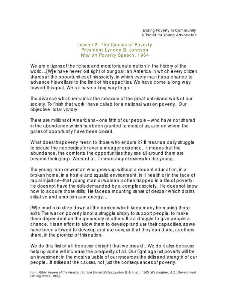 Lesson 2 War On Poverty Speech PDF | PDF | Poverty | Poverty & Homelessness