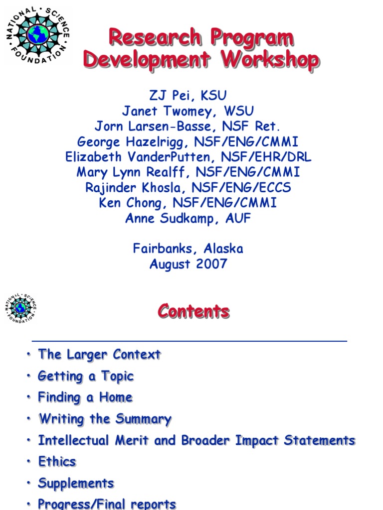 Research Program Development Workshop | PDF | National Science ...