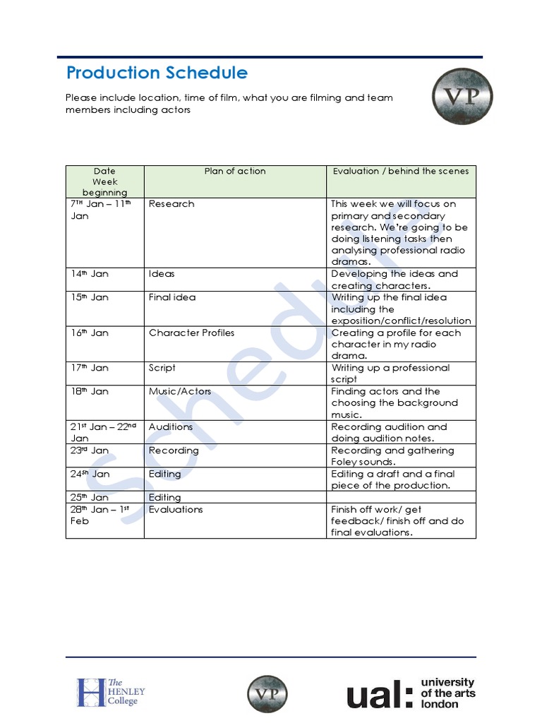 Radio Drama Production Schedule | PDF