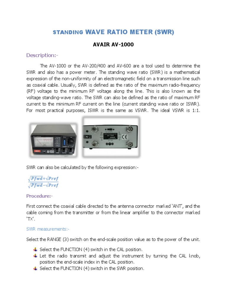 Wave Ratio Meter (SWR) : Standing | PDF | Force | Computer Engineering