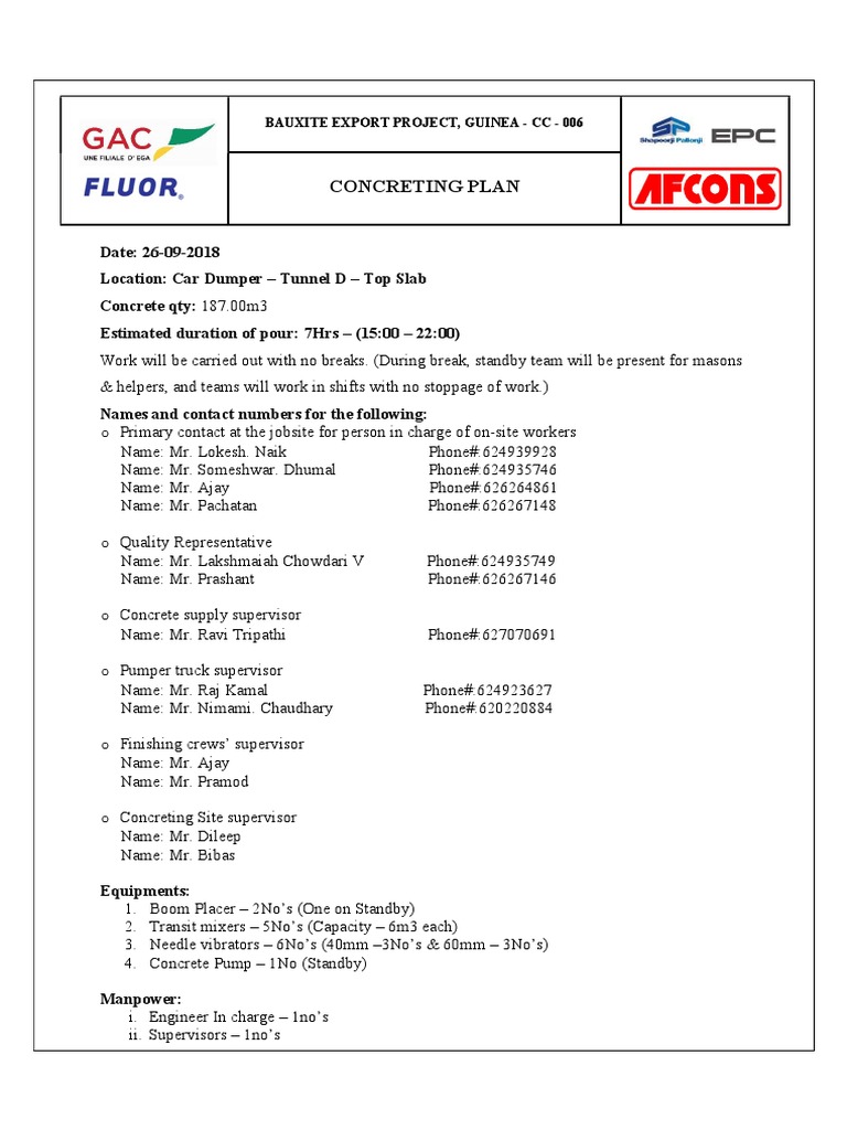 Concreting Plan: Bauxite Export Project, Guinea - CC - 006 | PDF ...