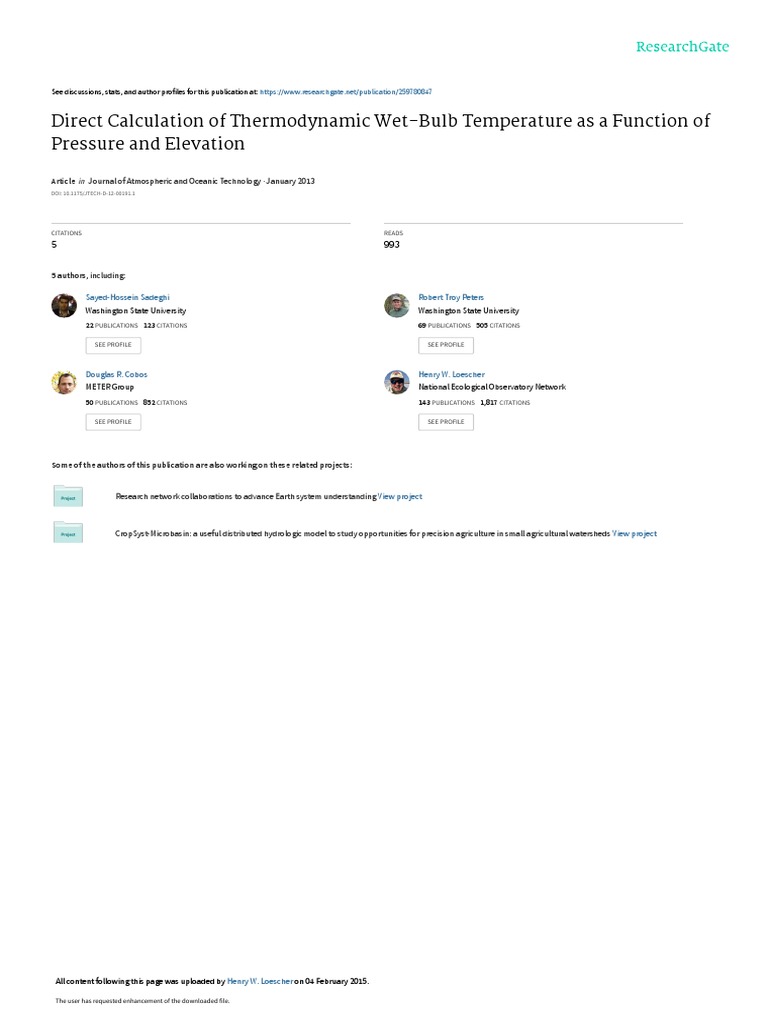 Direct Calculation of Thermodynamic Wet-Bulb Temperature As A Function ...