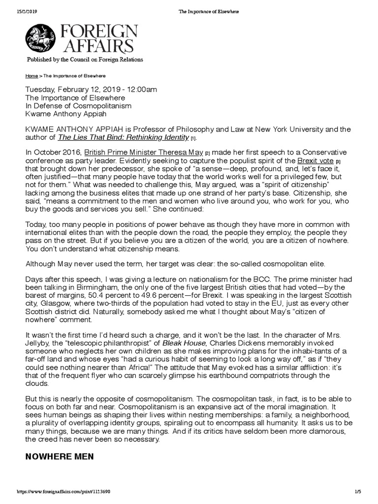 The Importance of Elsewhere | PDF | Cosmopolitanism | Citizenship