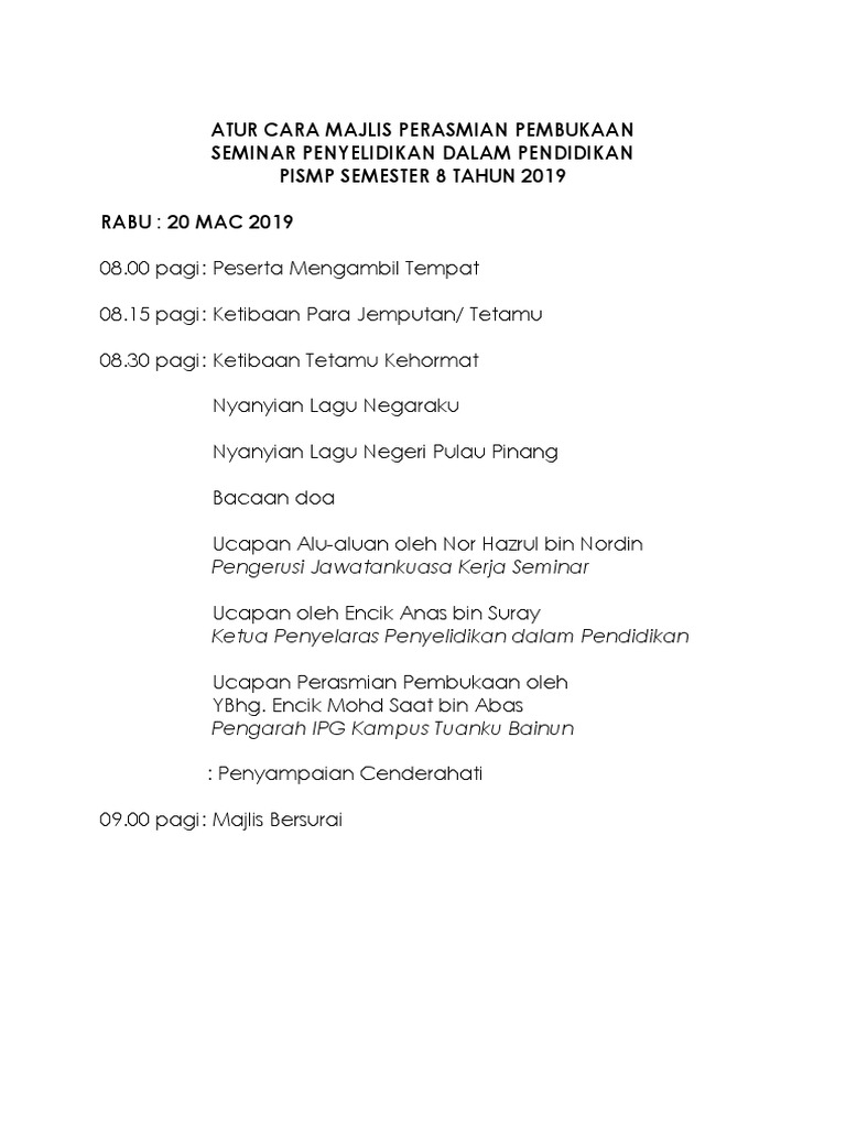 Atur Cara Majlis Perasmian Seminar | PDF