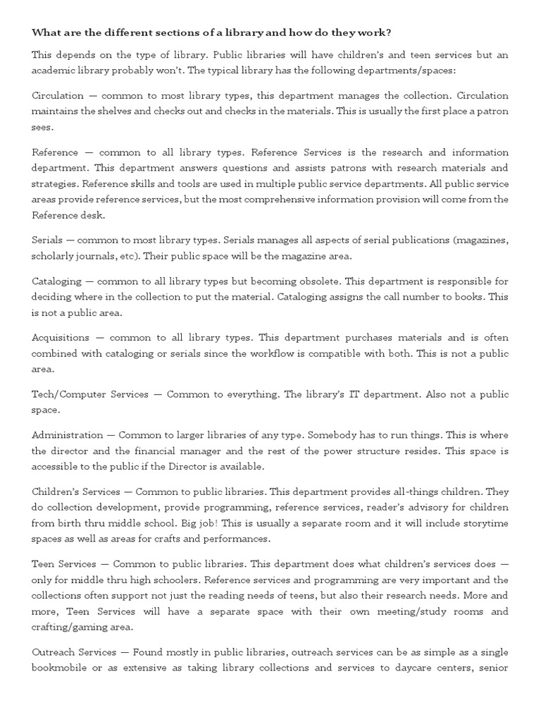 What Are The Different Sections of A Library and How Do They Work | PDF ...