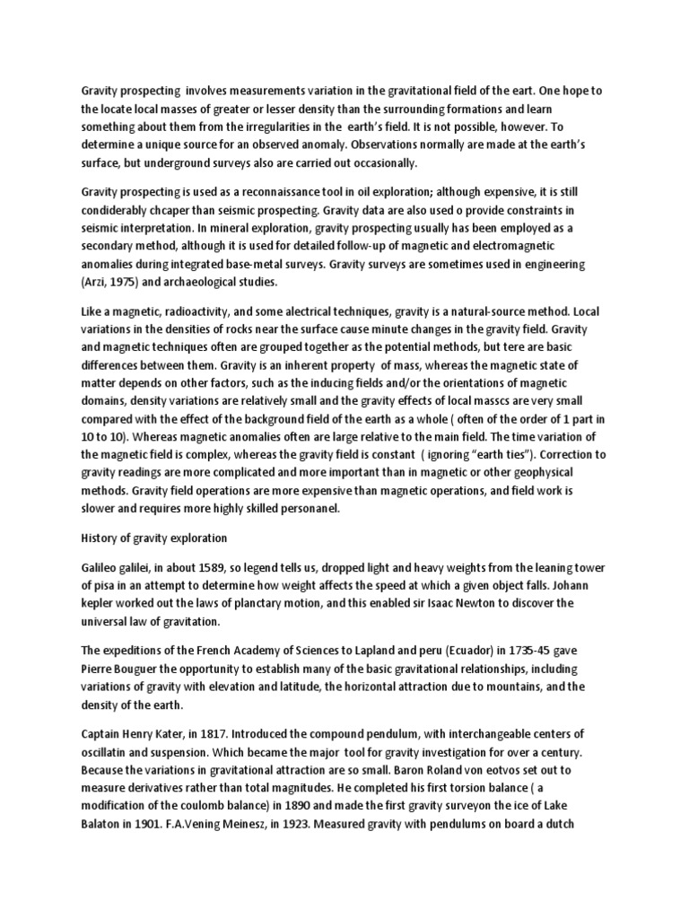 Gravity Prospecting Involves Measurements Variation in The Gravitational Field of The Eart | PDF ...