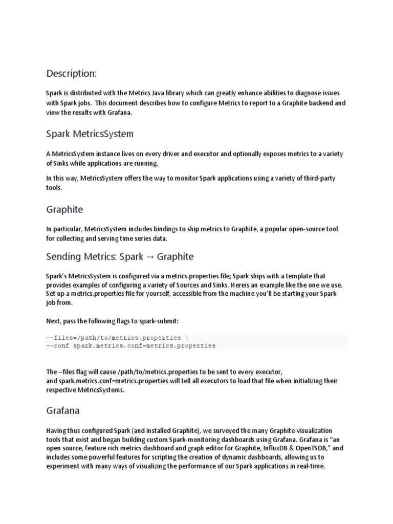 Spark Metrics to Graphite and Grafana | PDF | Apache Spark | Sudo