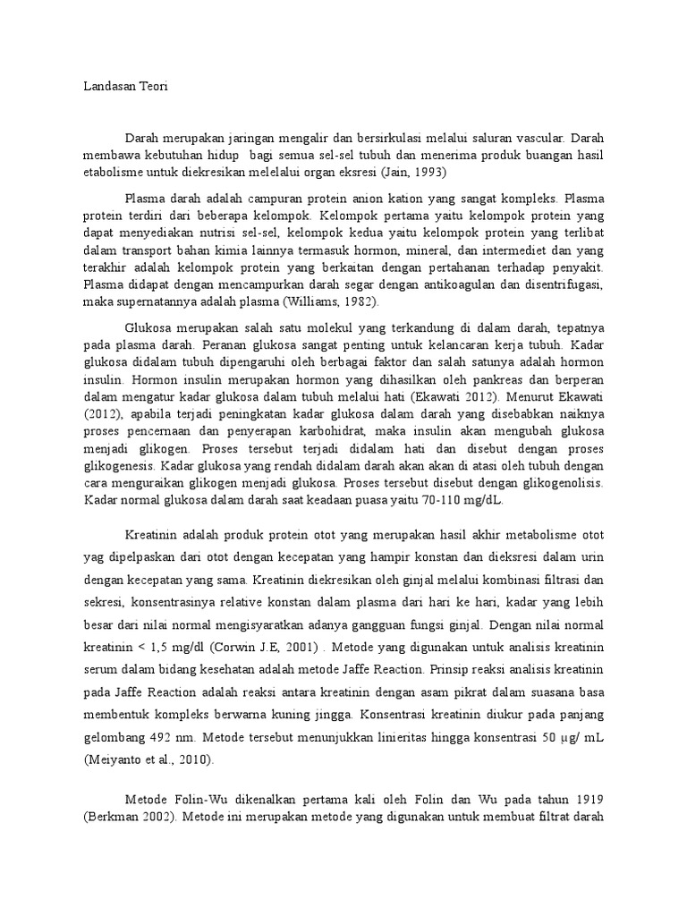Landasan Teori Analisis Biokimia Darah Praktikum Bioklin | PDF