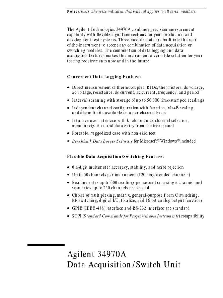 Agilent 34970A Data Acquisition / Switch Unit: Convenient Data Logging ...