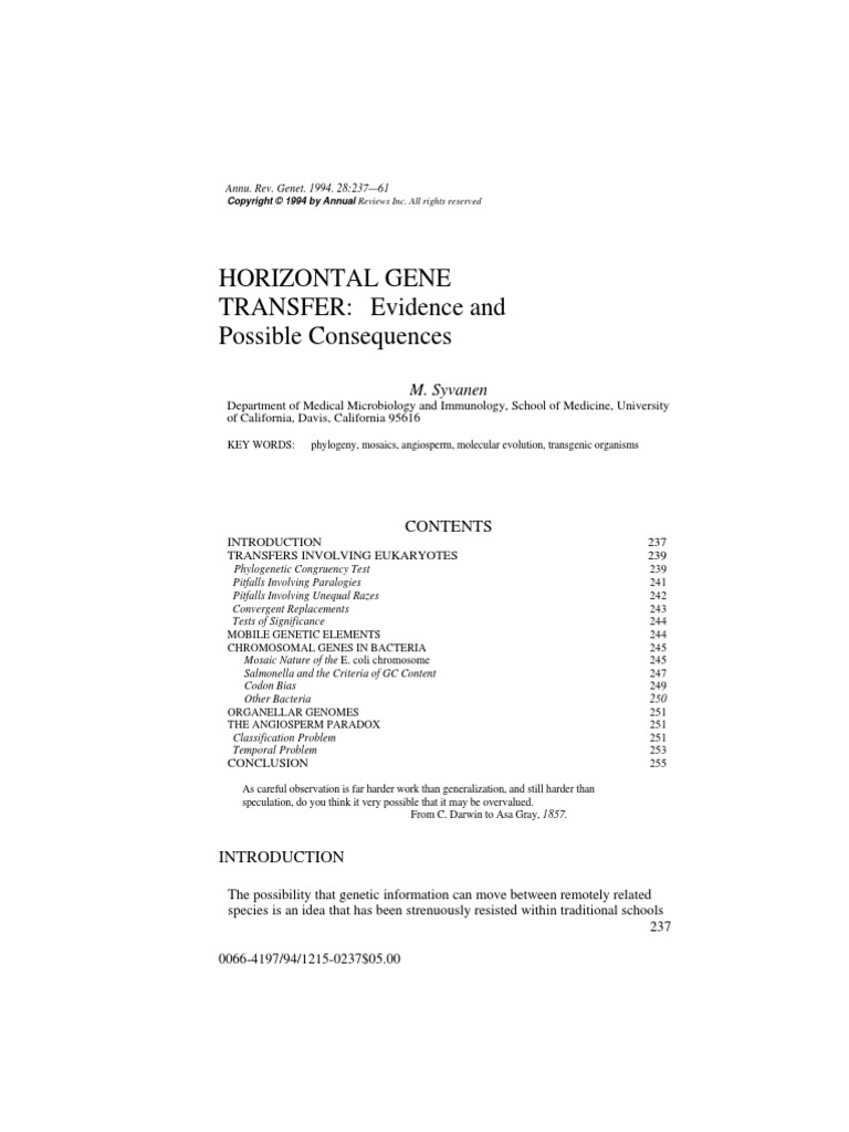 Horizontal Gene Transfer | PDF | Gene | Phylogenetic Tree