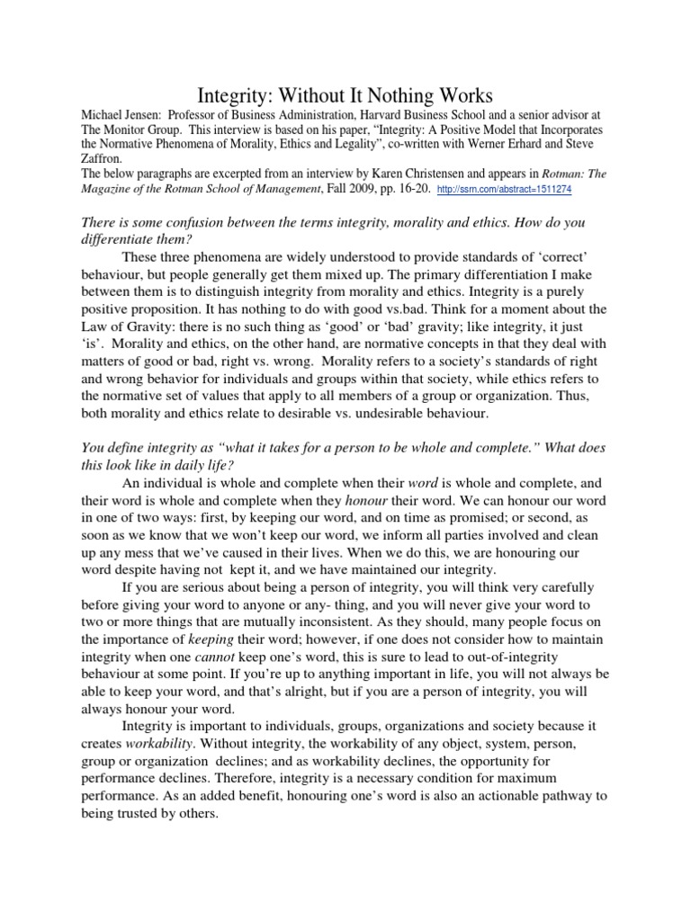 Ethics Integrity Morality | PDF | Integrity | Morality