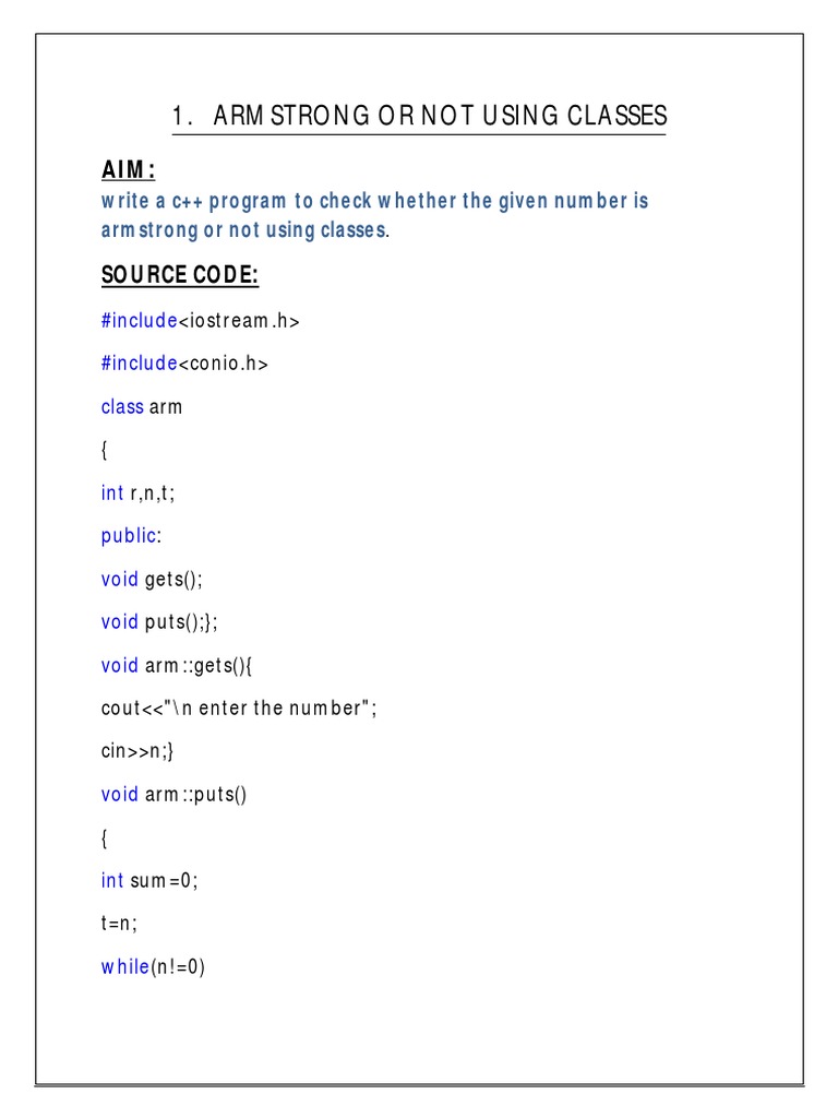 Armstrong or Not Using Classes | PDF | C++ | Object Oriented Programming