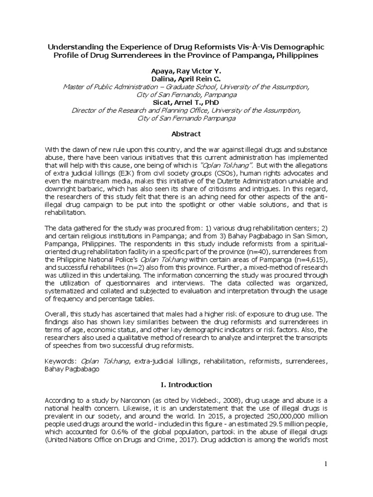 Understanding The Experience of Drug Reformists Vis-À-Vis Demographic ...