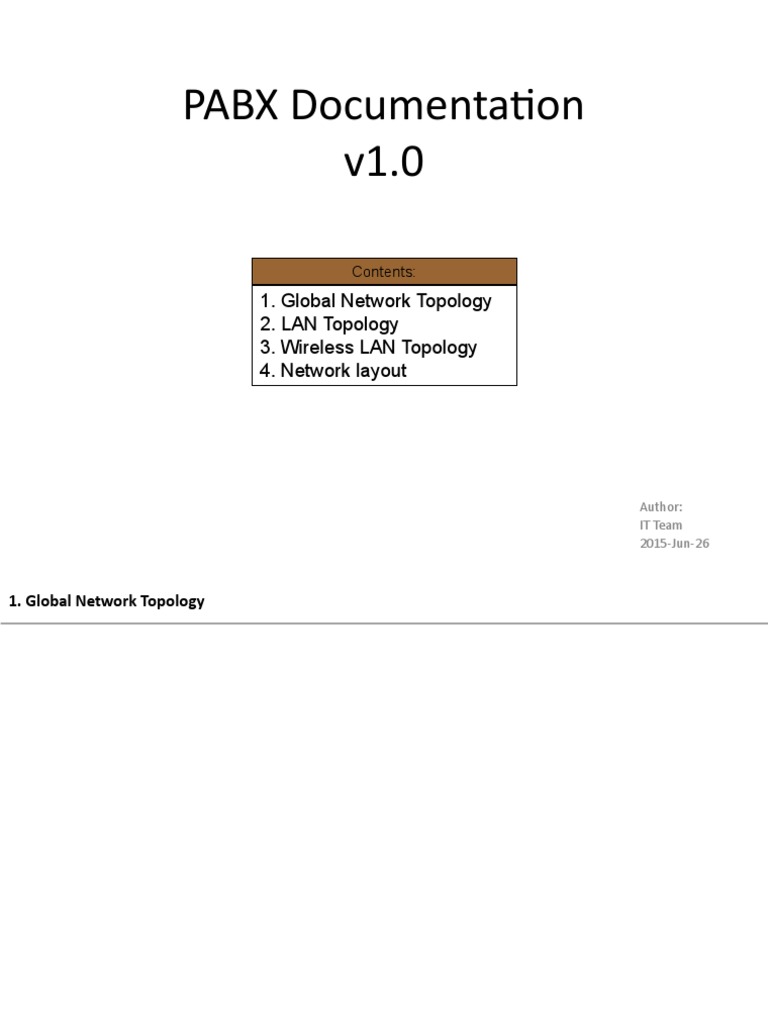 PABX Documentation v1.0: 1. Global Network Topology 2. LAN Topology 3. Wireless LAN Topology 4 ...