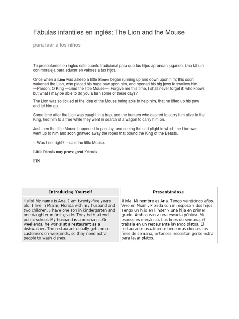 Fábulas Infantiles en Inglés | PDF