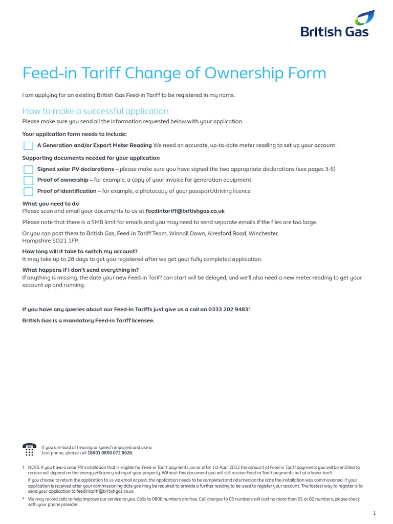British Gas Feed-in Tariff Ownership Change | PDF | Business