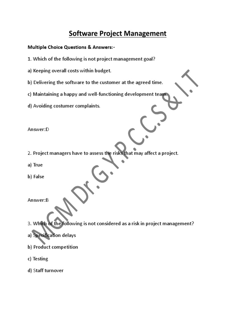 Software Project Management: Multiple Choice Questions & Answers | PDF ...