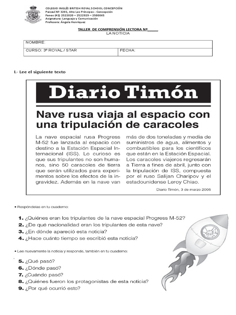 Taller de Comprension Lectora La Noticia | PDF
