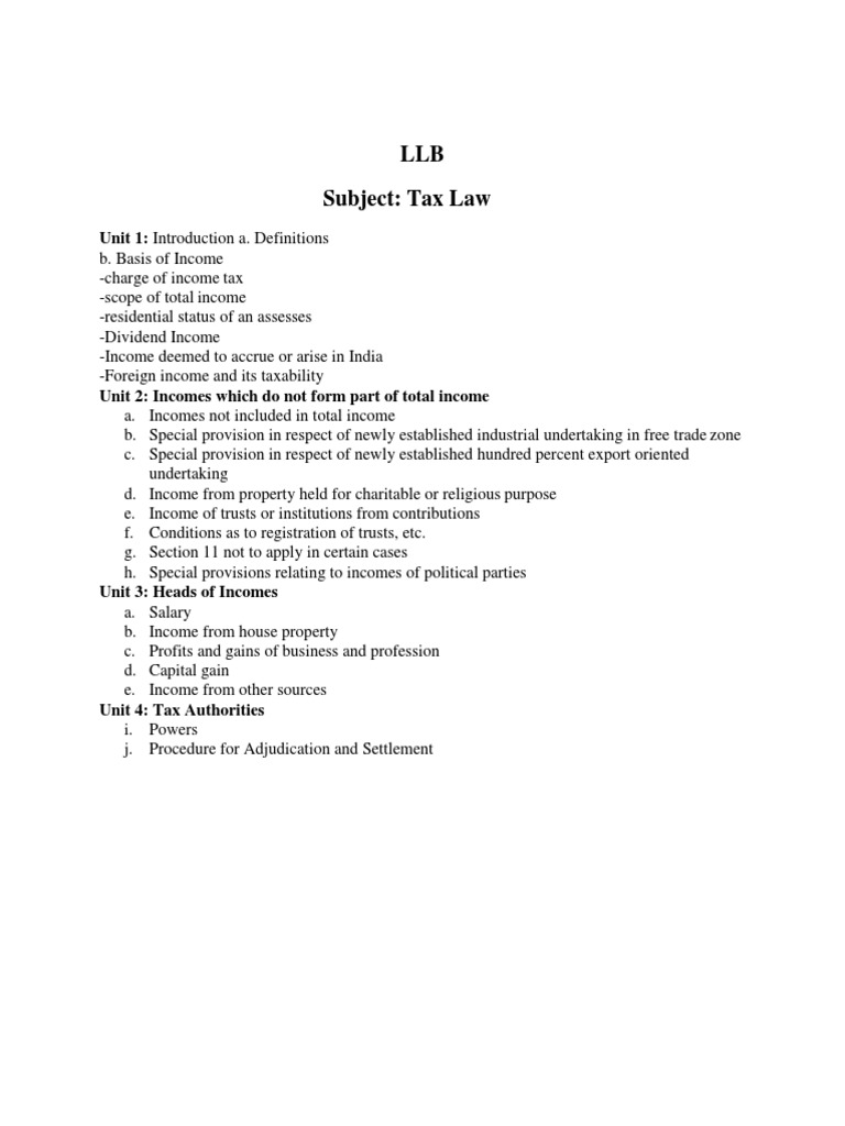 LLB Subject: Tax Law: Unit 1: Introduction A. Definitions | PDF ...