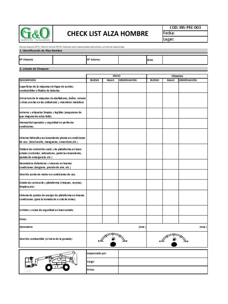 Check List Manlift | PDF | Vehículos