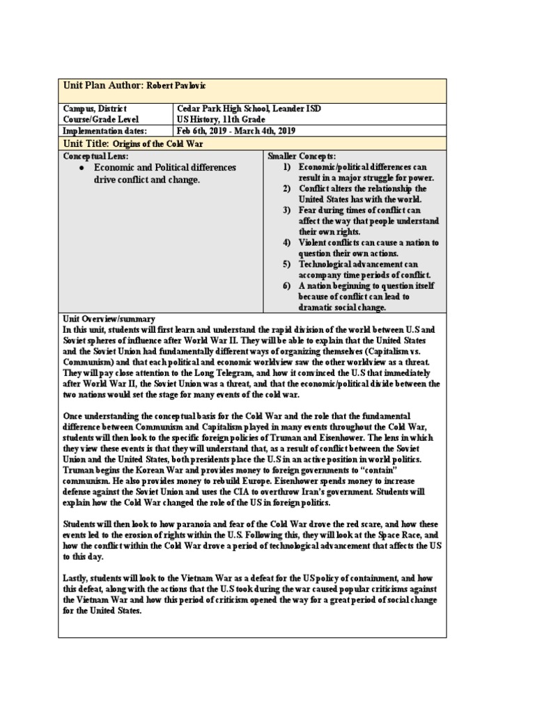 Unit Plan Author:: Economic and Political Differences Drive Conflict ...