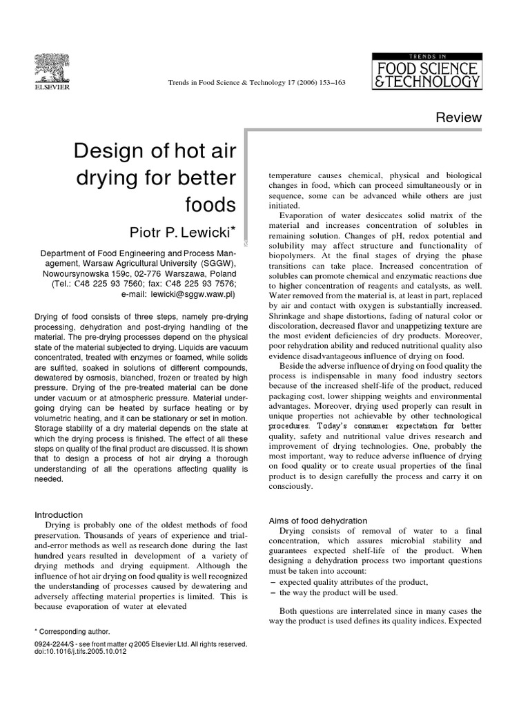 Hot Air Drying Design for Foods | PDF | Freeze Drying | Convection