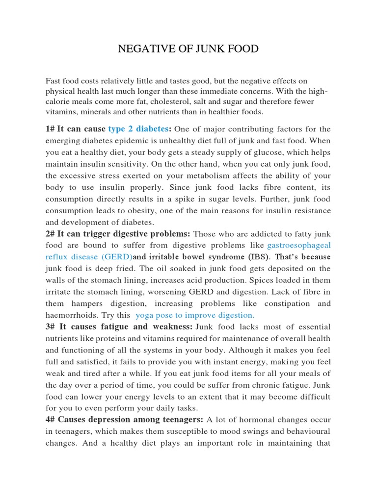 Negative of Junk Food | PDF | Junk Food | Obesity